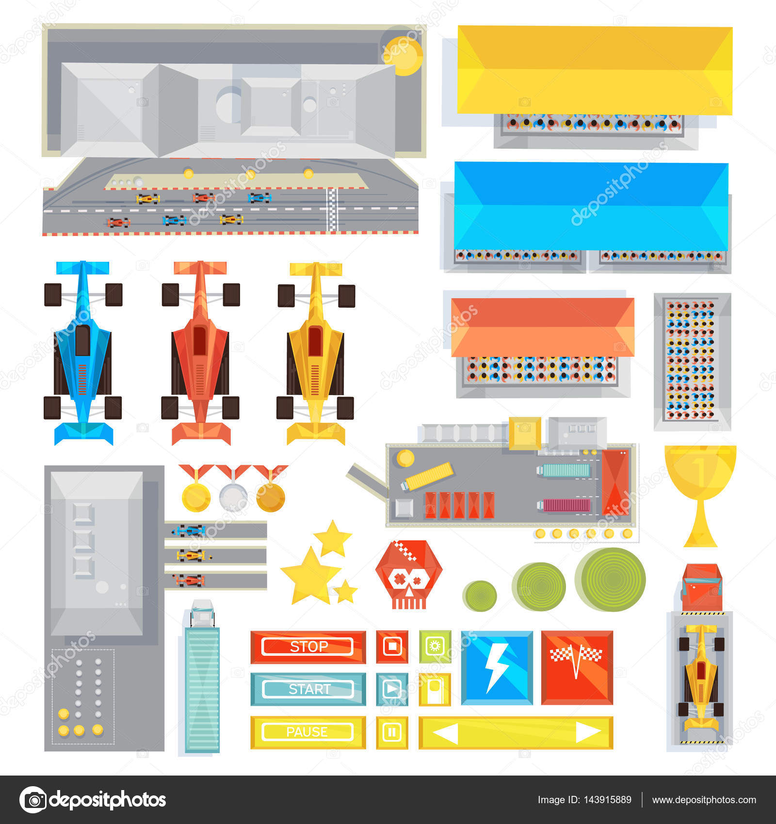 Racing Game Elements Set Stock Vector Image by ©macrovector #143915889