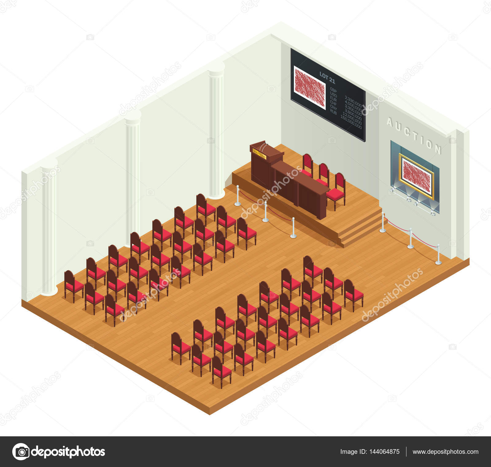 Interior de la sala de subastas clásica Vector de stock por ...