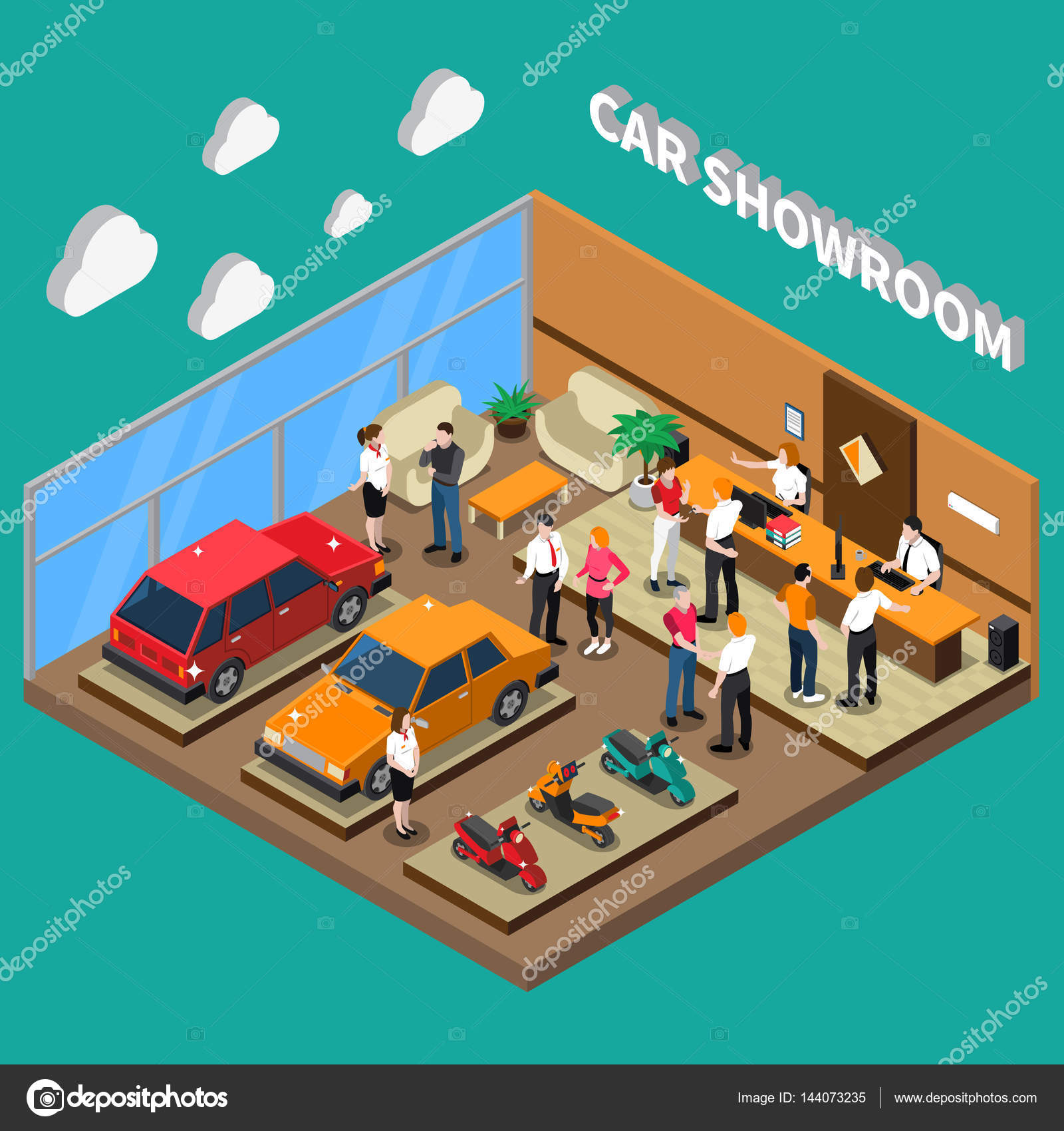 Car Showroom Isometric Illustration — Stock Vector © macrovector #144073235