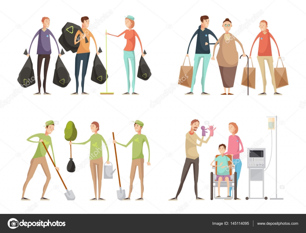 Volunteering Situations Set — Stock Vector © macrovector #145114095
