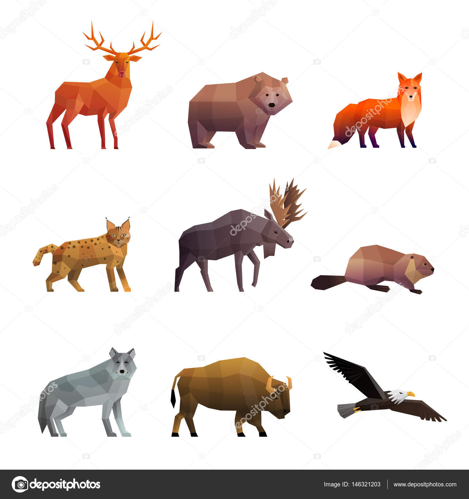 Northern Wild Animals Polygonal Icons Set — Stock Vector © macrovector ...