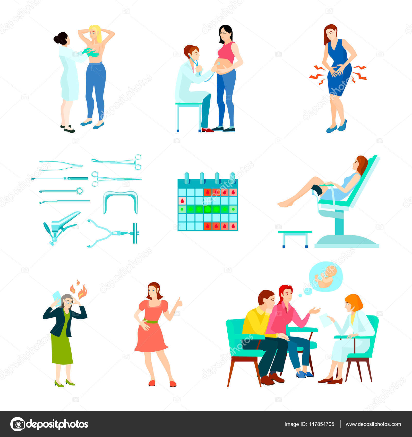 Ginecólogo Ginecología Icono Conjunto Vector Gráfico Vectorial
