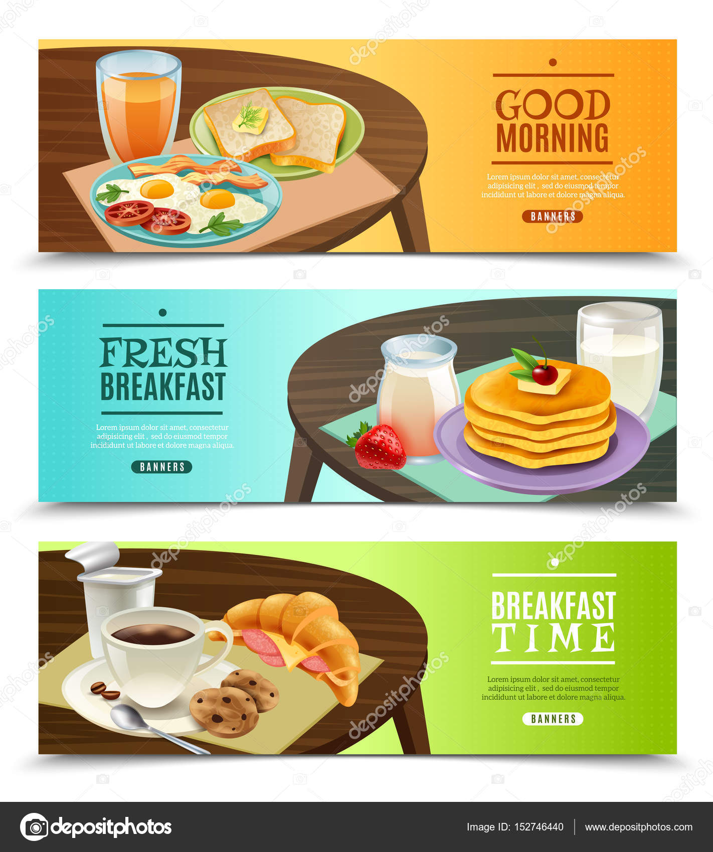 Breakfast Horizontal Banners Set Stock Vector Image by ©macrovector ...