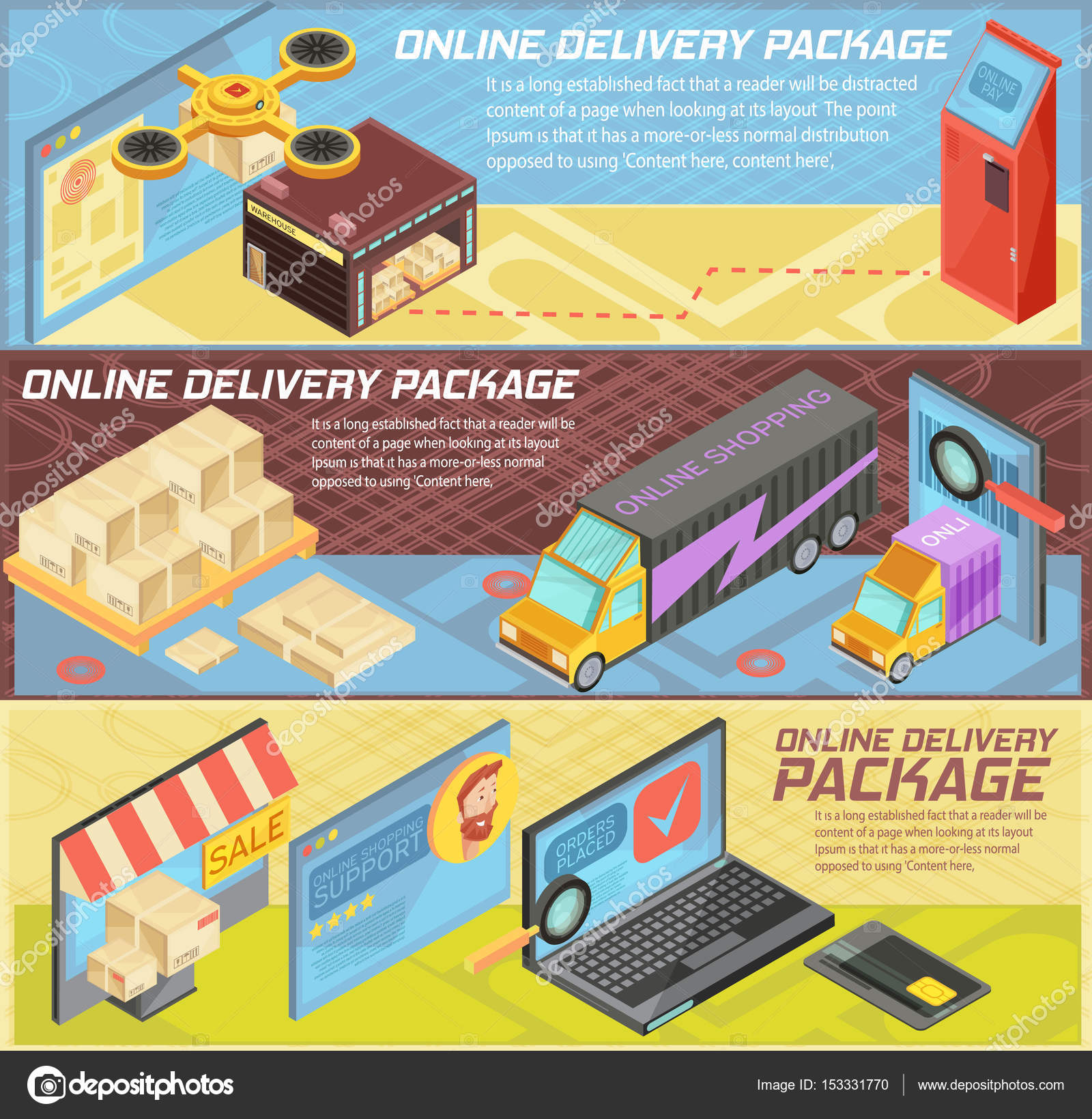 Goods Online Delivery Isometric Banners Stock Vector Image by ...