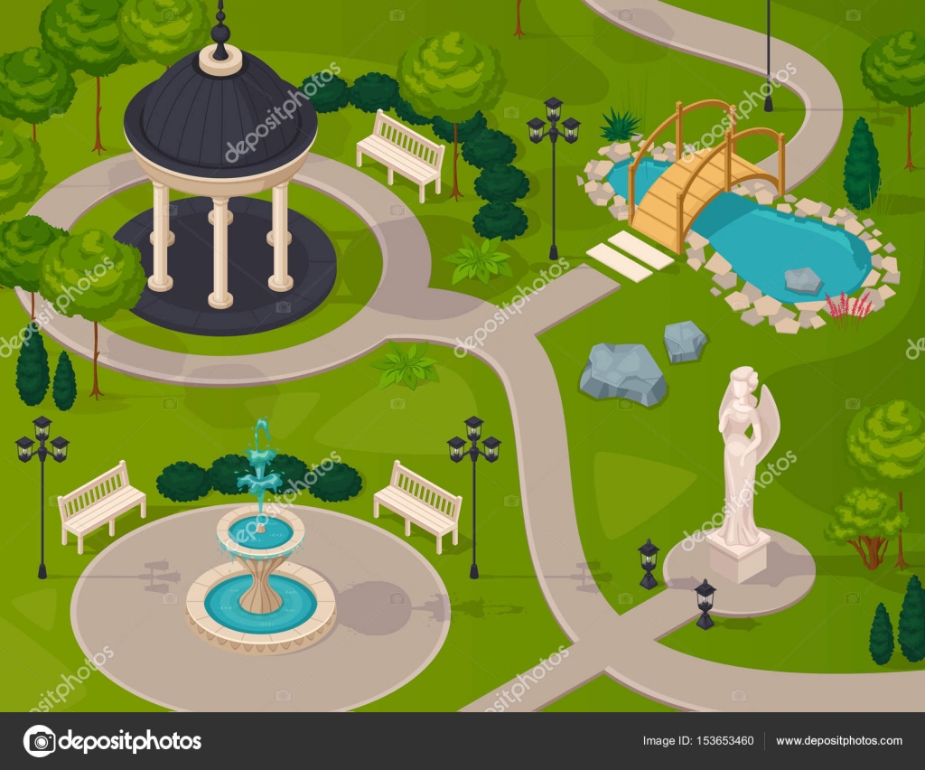 Park Landscape Isometric Design Composition — Stock Vector ... Park Landscape Isometric Design Composition — Stock Vector ...