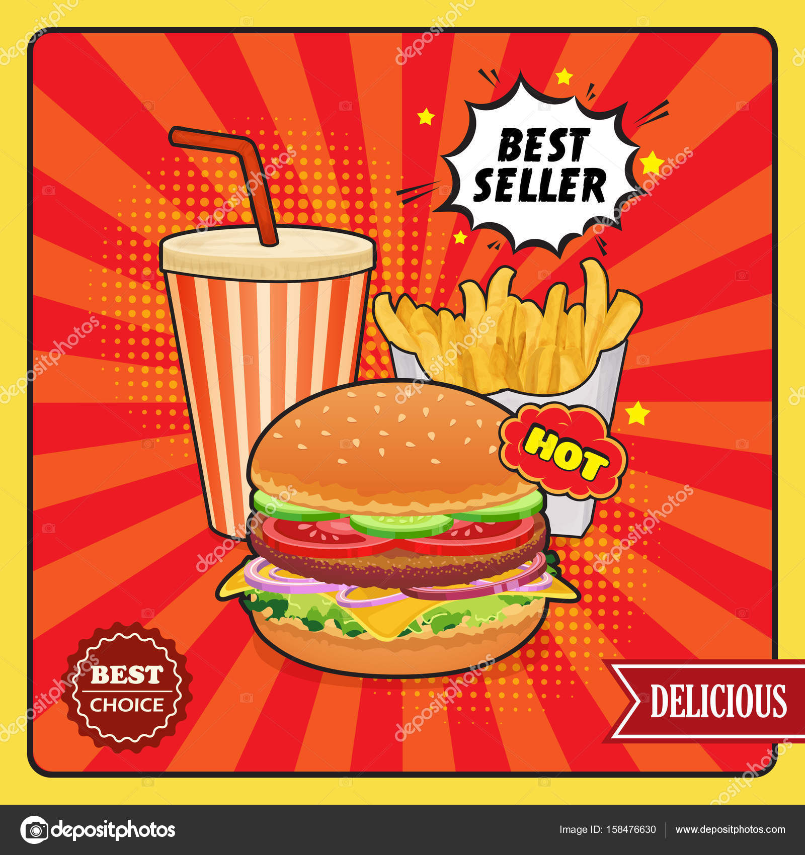 Fast Food Comic Style Poster Stock Vector Image by ©macrovector #158476630