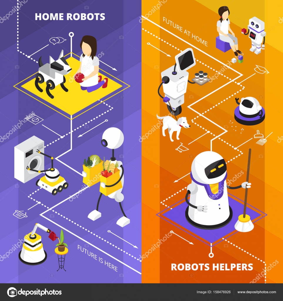 Robots Helpers Vertical Isometric Banners Stock Vector by ©macrovector ...
