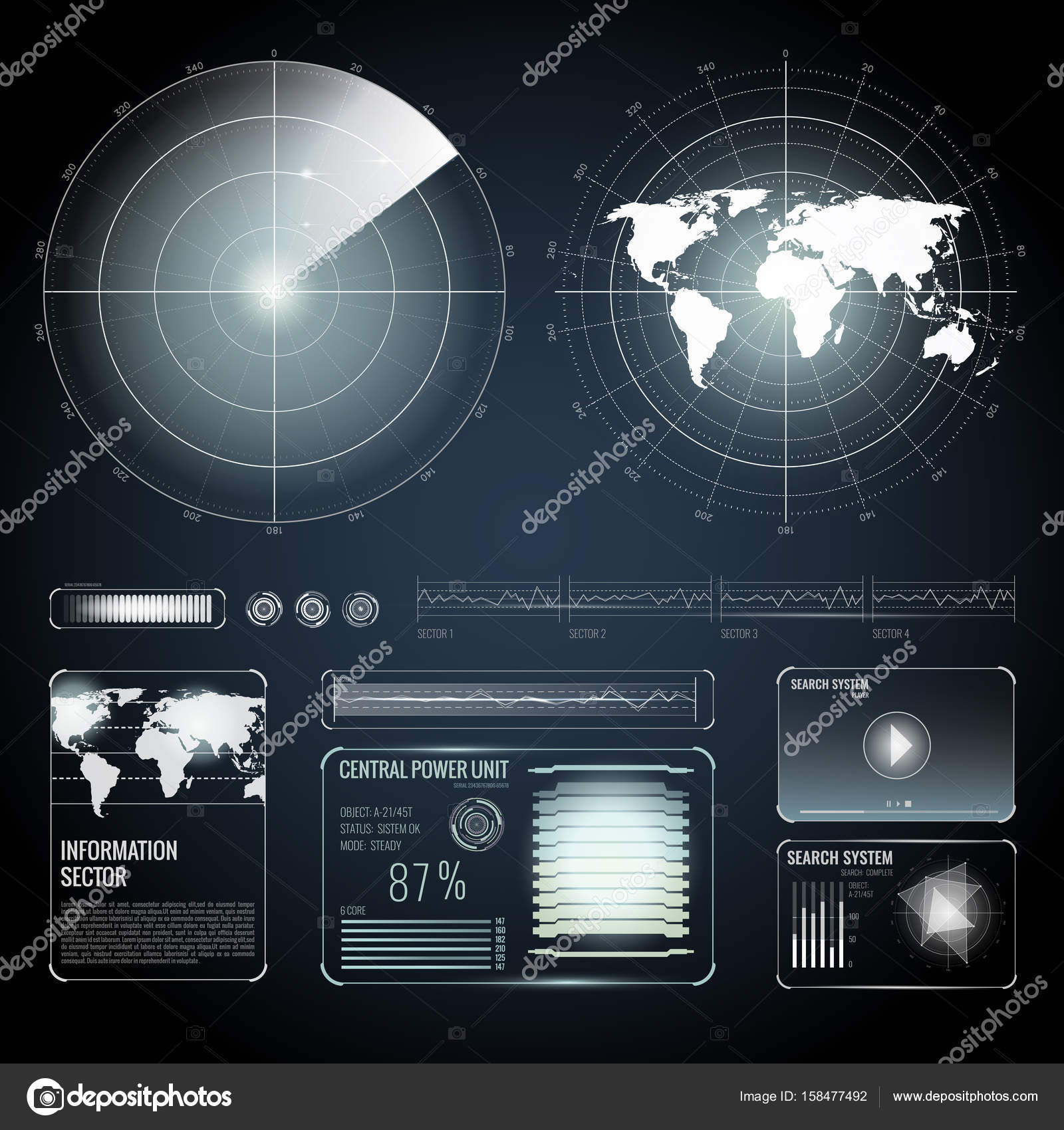 Screen Elements Of Search Radar Set Stock Vector Image by ©macrovector ...