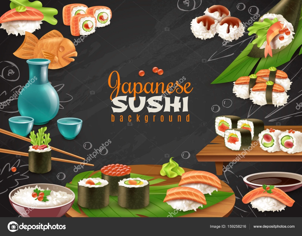 Japanese Sushi Background Stock Vector Image by ©macrovector #159258216