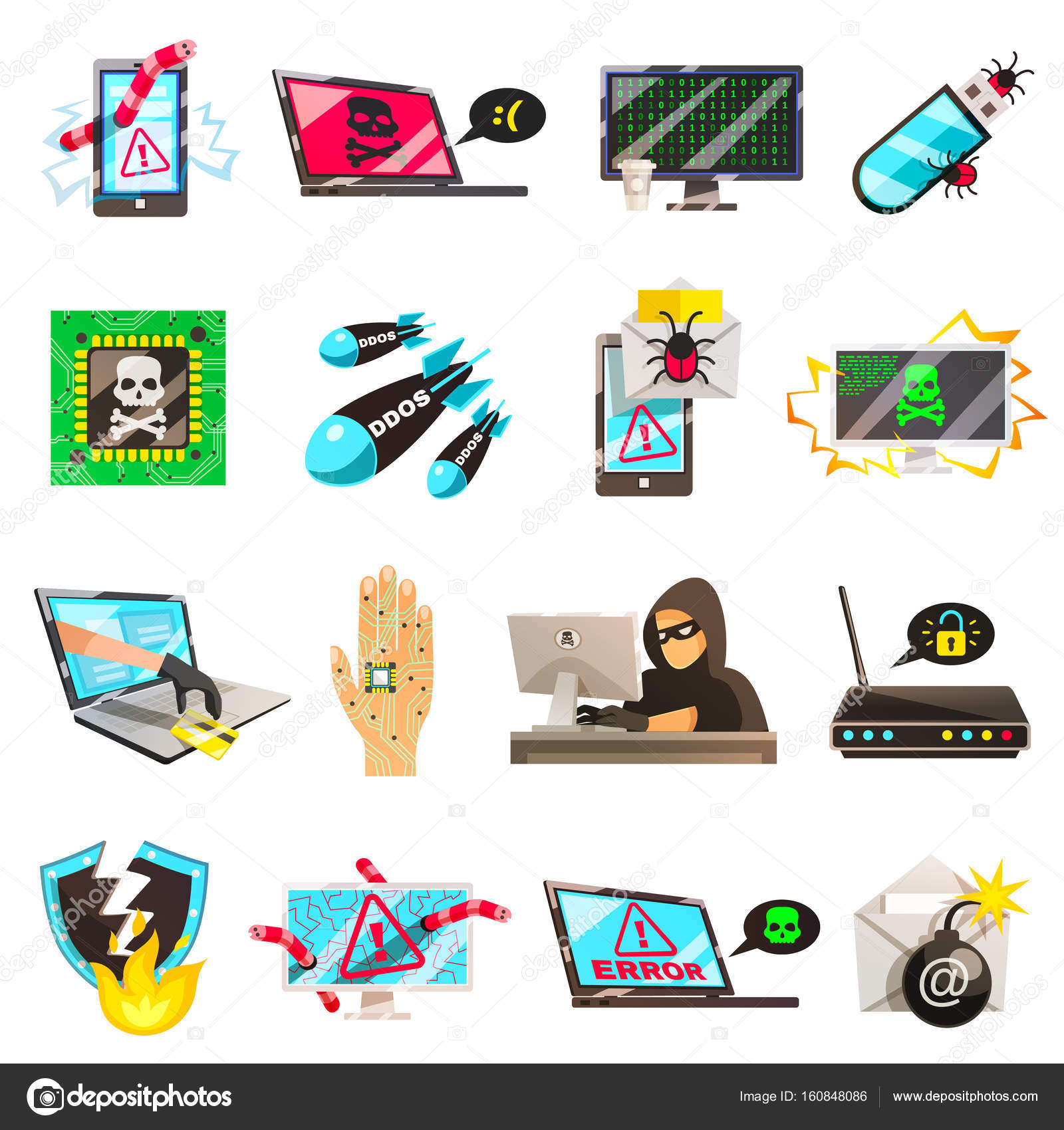 Computer Criminal Icons Collection — Stock Vector © macrovector #160848086