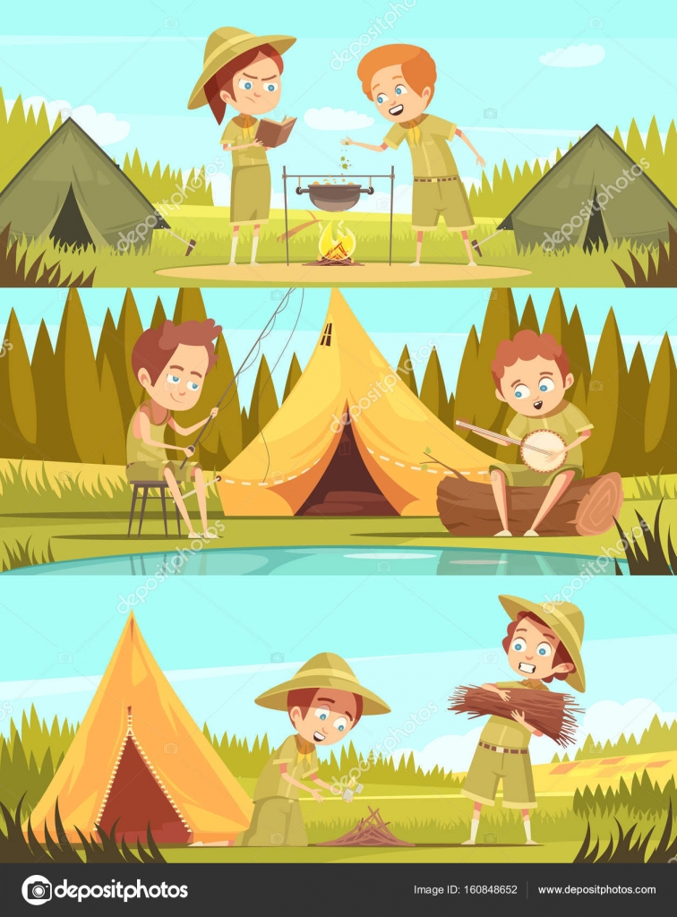 Scouts Activities Cartoon Banners Set Stock Vector Image by ...