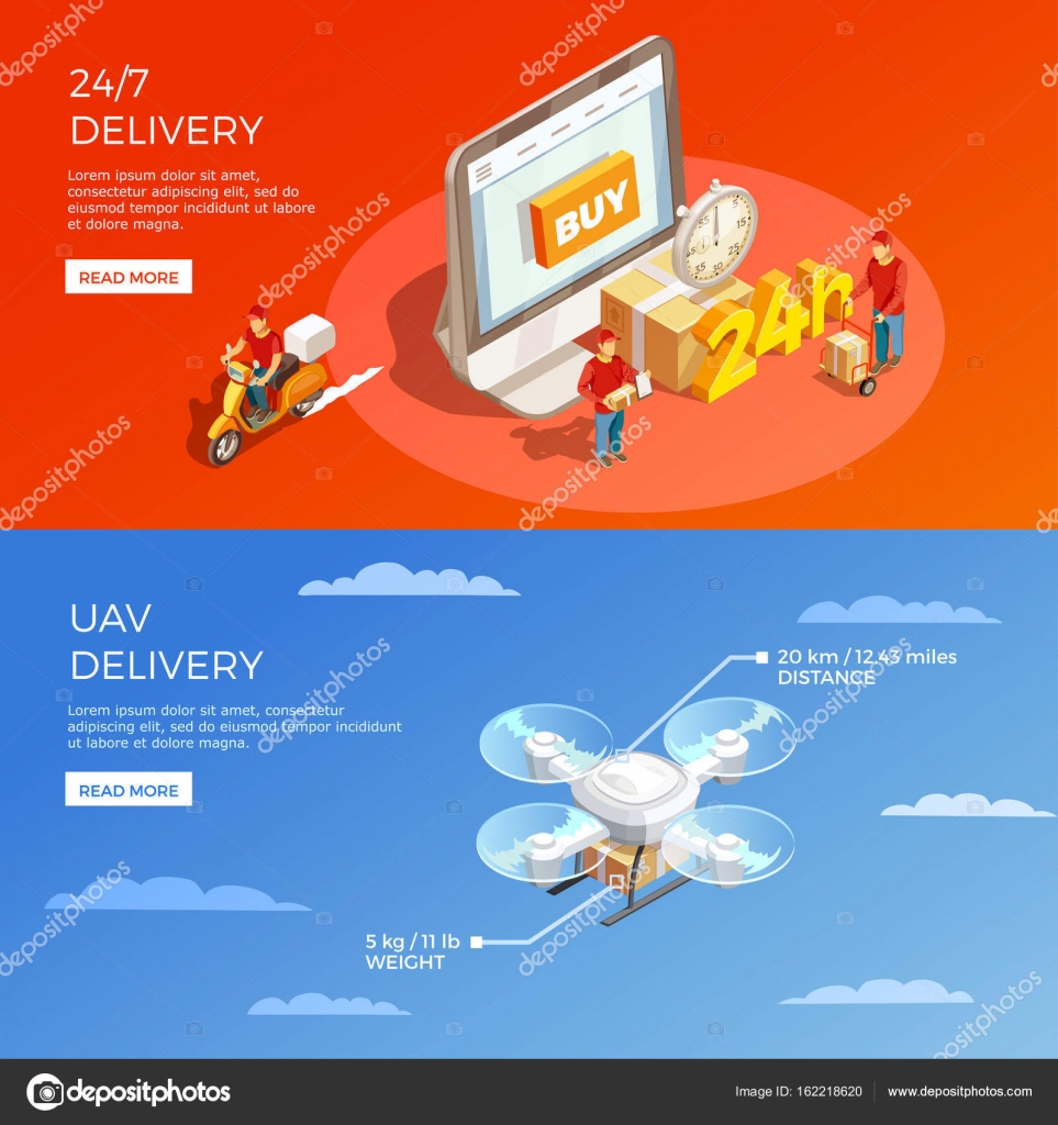 Delivery Isometric Horizontal Banners Stock Vector by ©macrovector ...