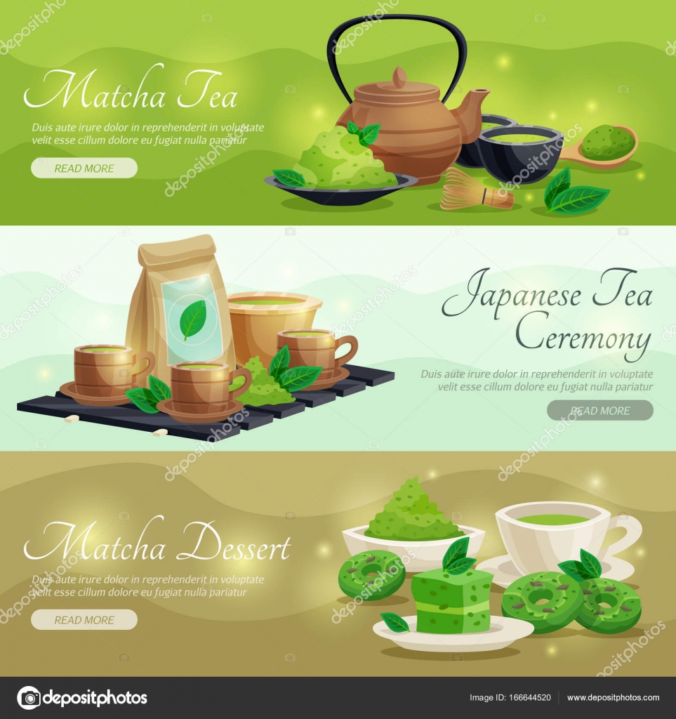 Green Matcha Tea Horizontal Banners Stock Vector by ©macrovector 166644520