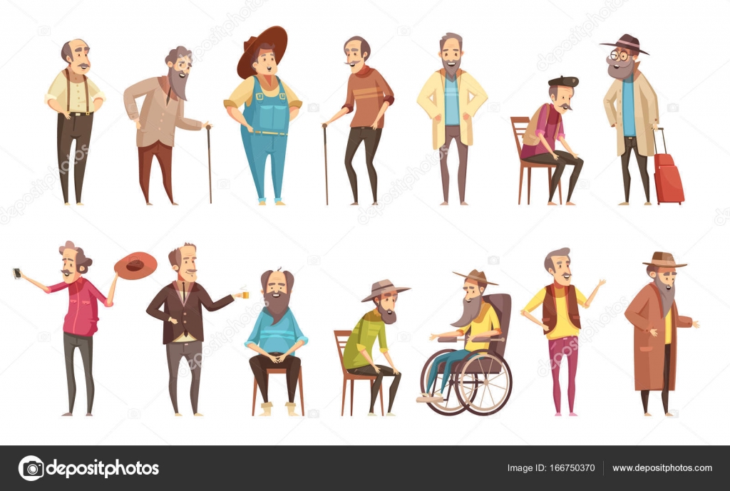 Senior Men Cartoon Icons Set Stock Vector by ©macrovector 166750370
