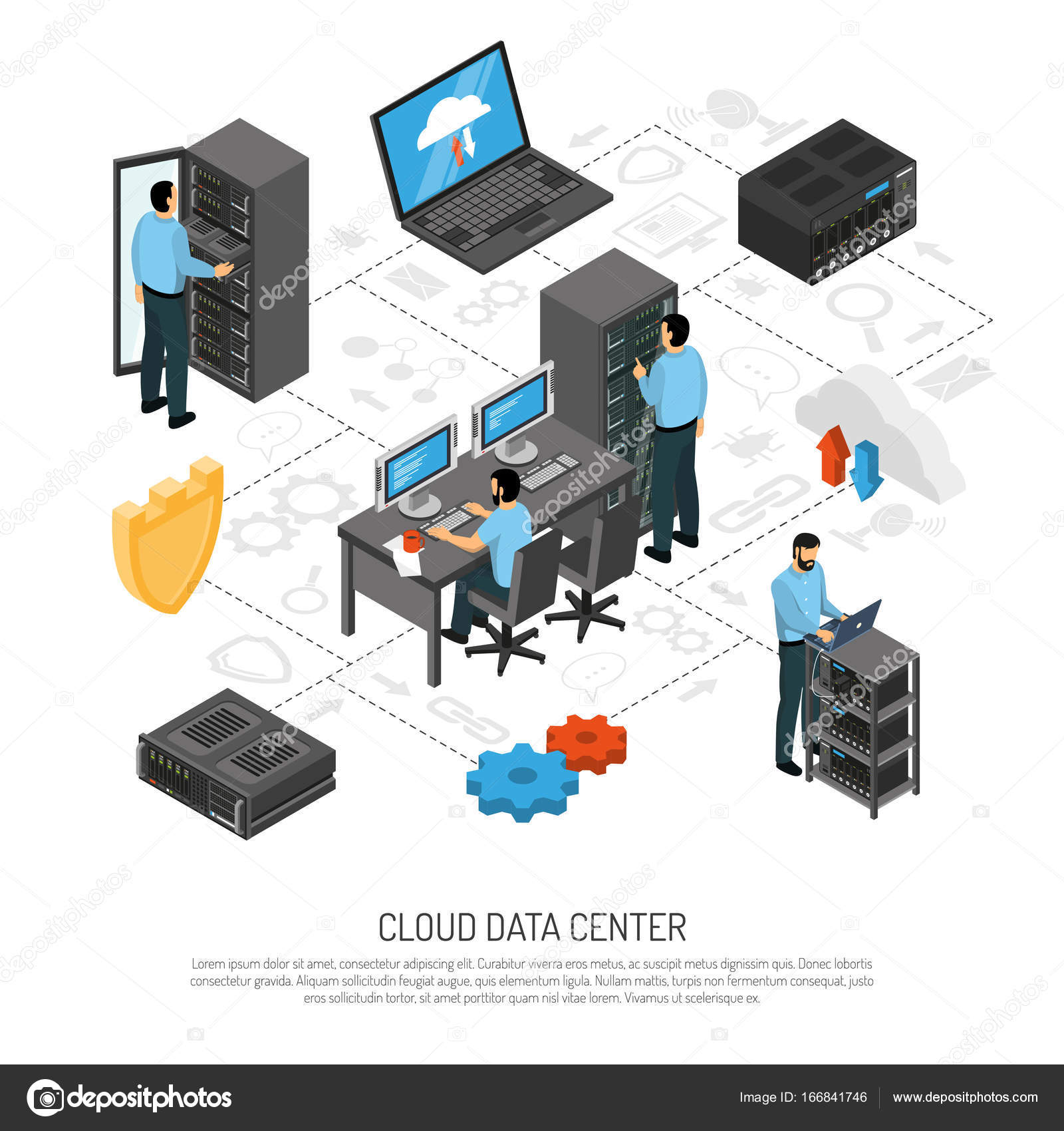 Cloud Data Center Isometric Flowchart Technical Staff Racks Server ...