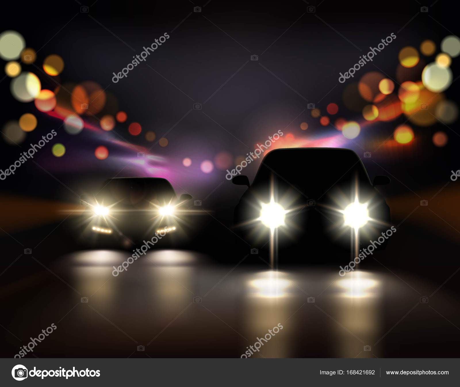 Night Ride Cars Composition Stock Vector Image by ©macrovector #168421692