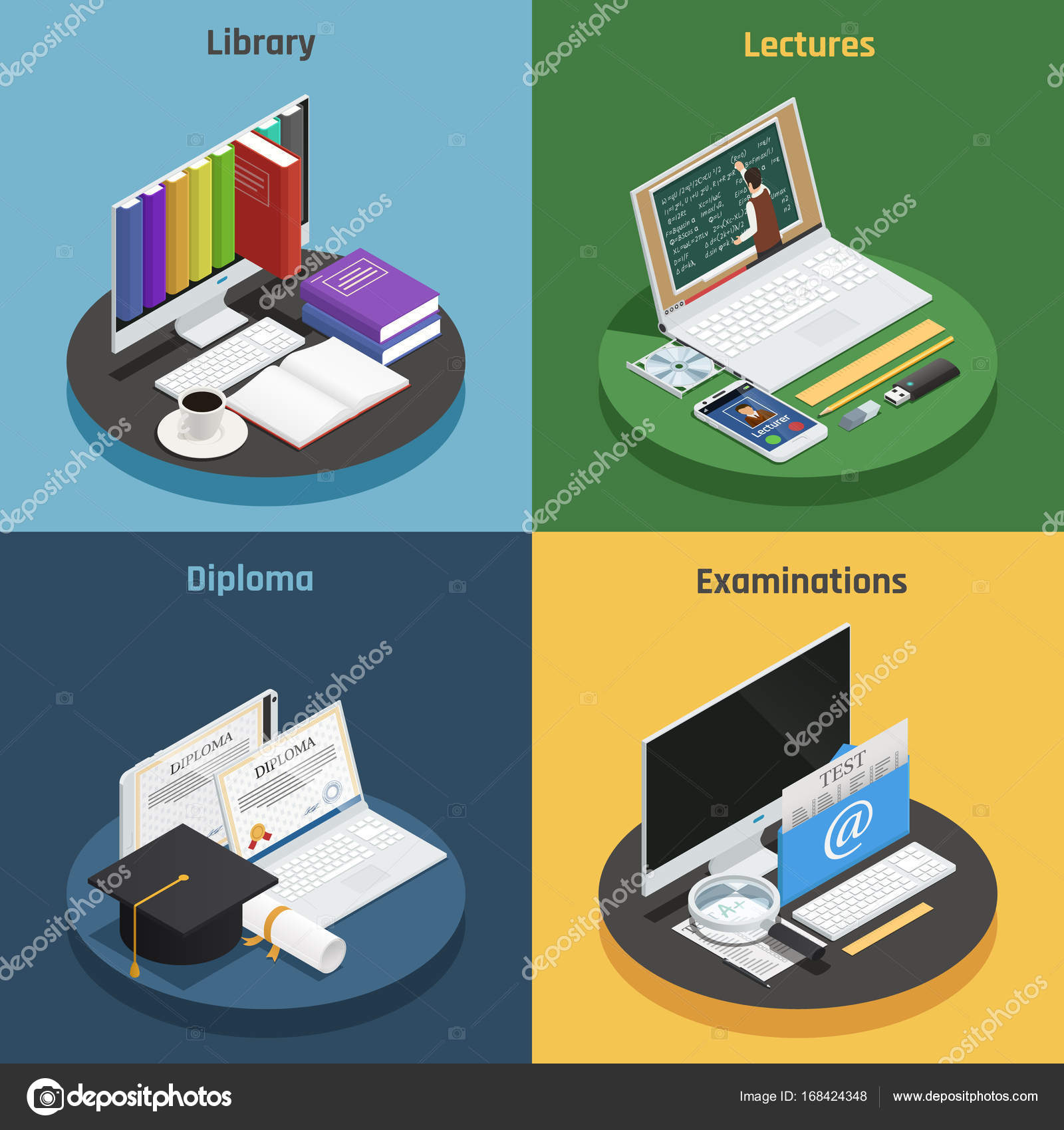 E-learning Isometric Concept Stock Vector by ©macrovector 168424348