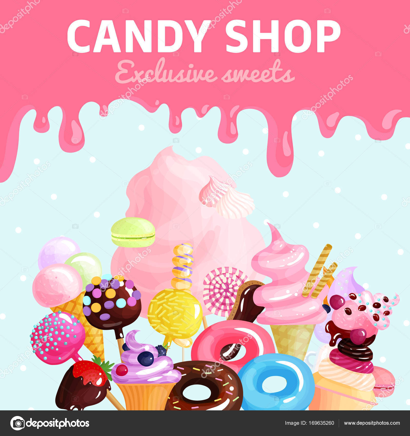 Sweets Candy Shop Poster Stock Vector Image by ©macrovector #169635260