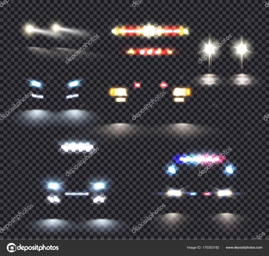 Car Lights Transparent Set — Stock Vector © macrovector #170353182