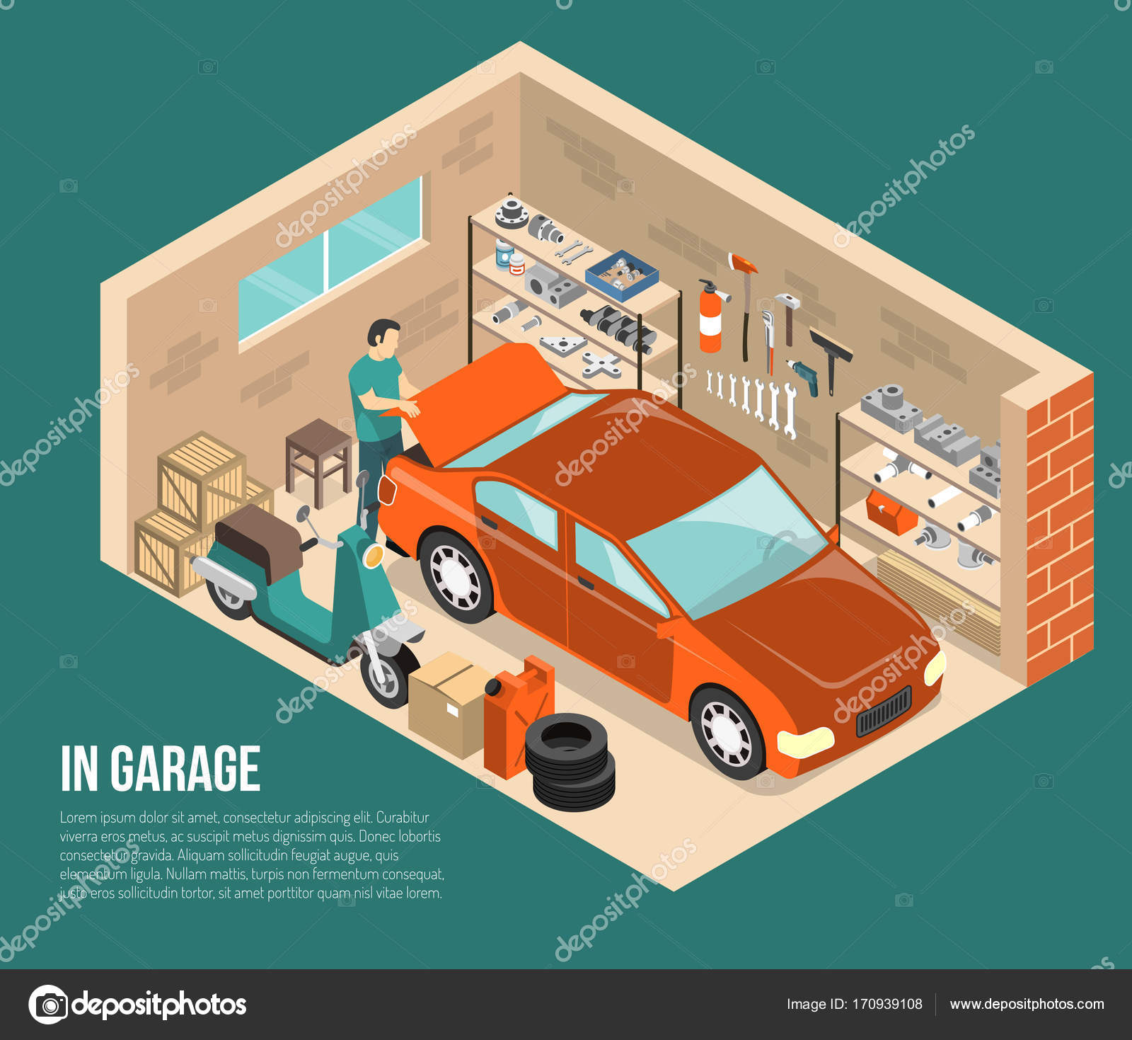 Garage Inside Isometric Illustration — Stock Vector © macrovector ...