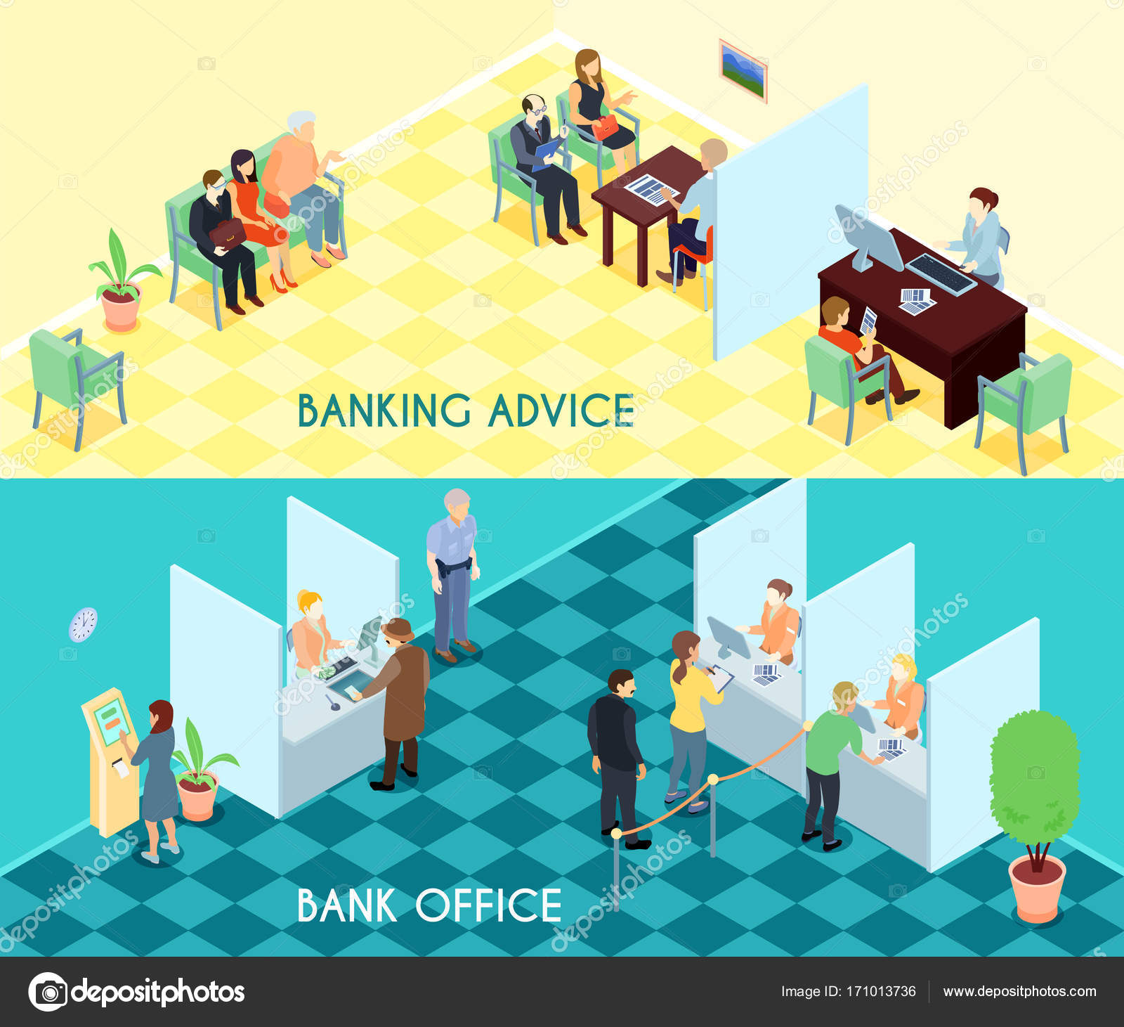 Bank Service Isometric Banners Stock Vector Image by ©macrovector ...