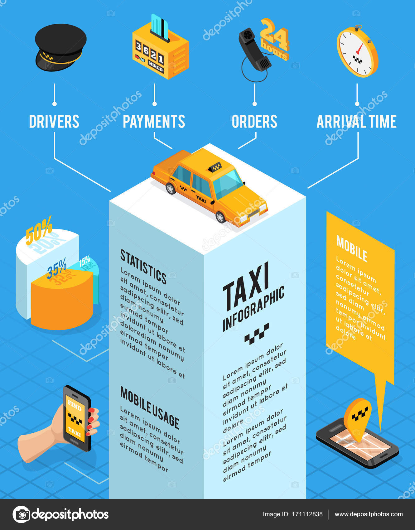 Taxi Service Isometric Infographics Layout Stock Vector by ©macrovector ...