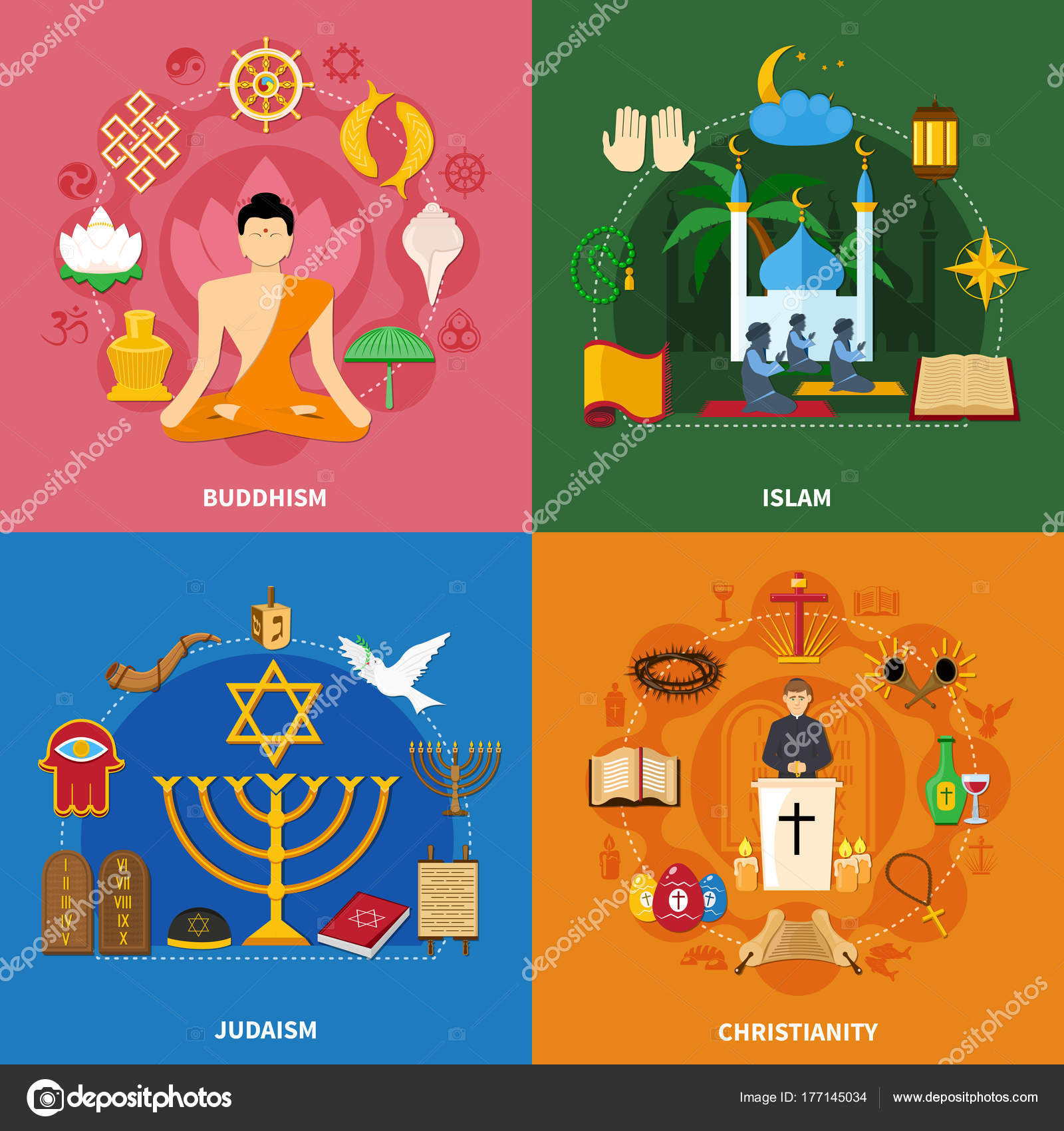 Conjunto de iconos de religiones vector, gráfico vectorial ...
