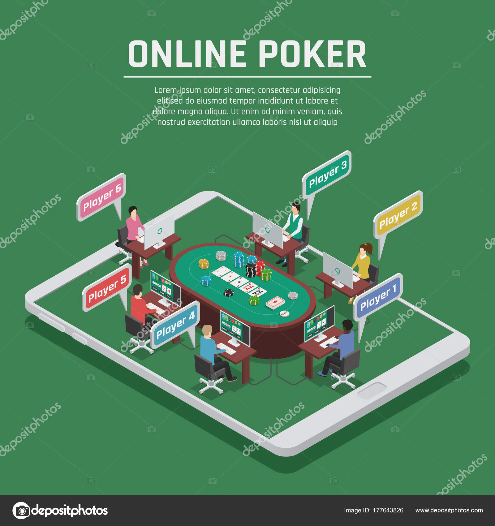 Online Poker Isometric Composition Poster Stock Vector by ©macrovector ...