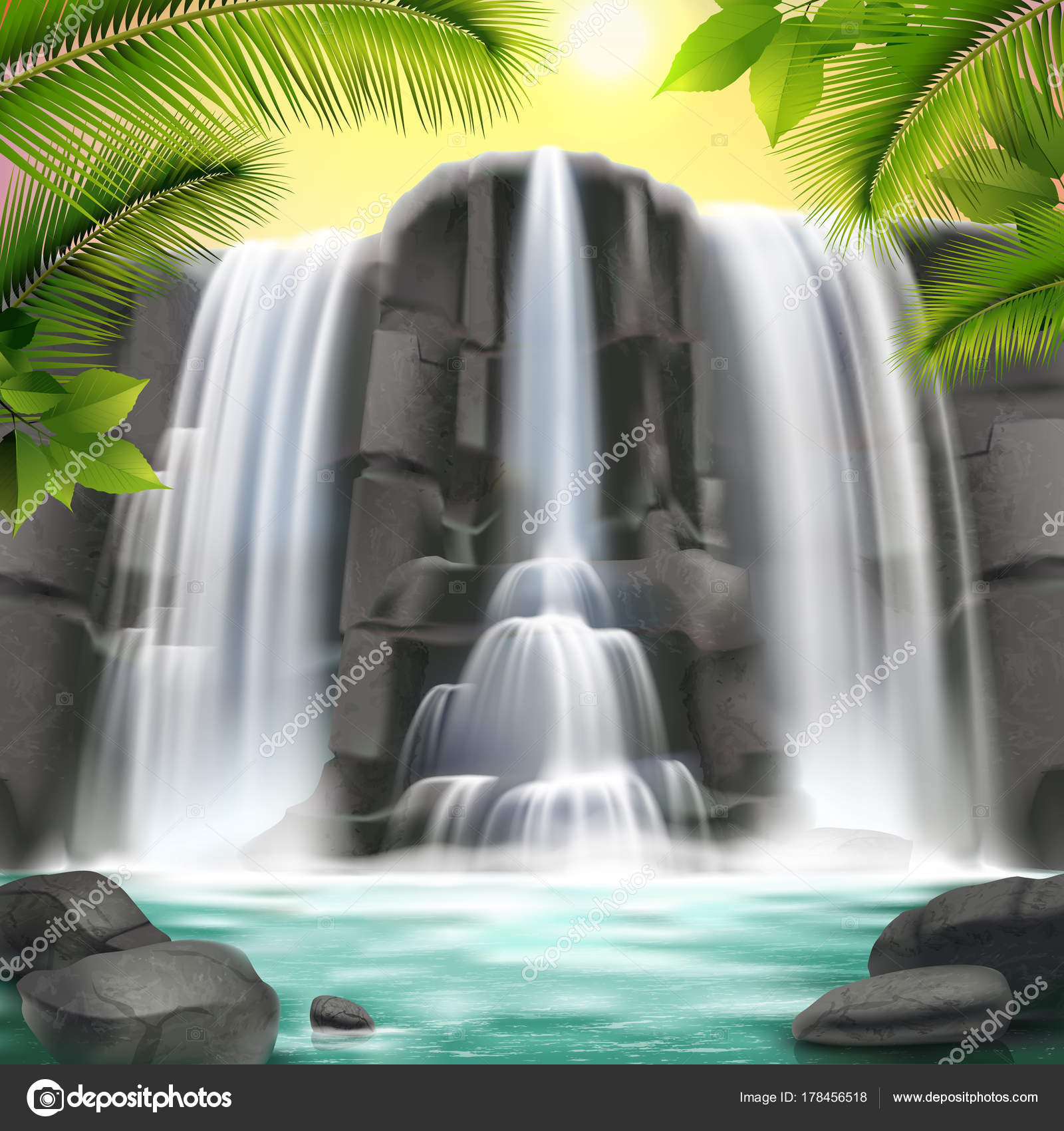 Waterfall Realistic Background Stock Vector Image by ©macrovector ...
