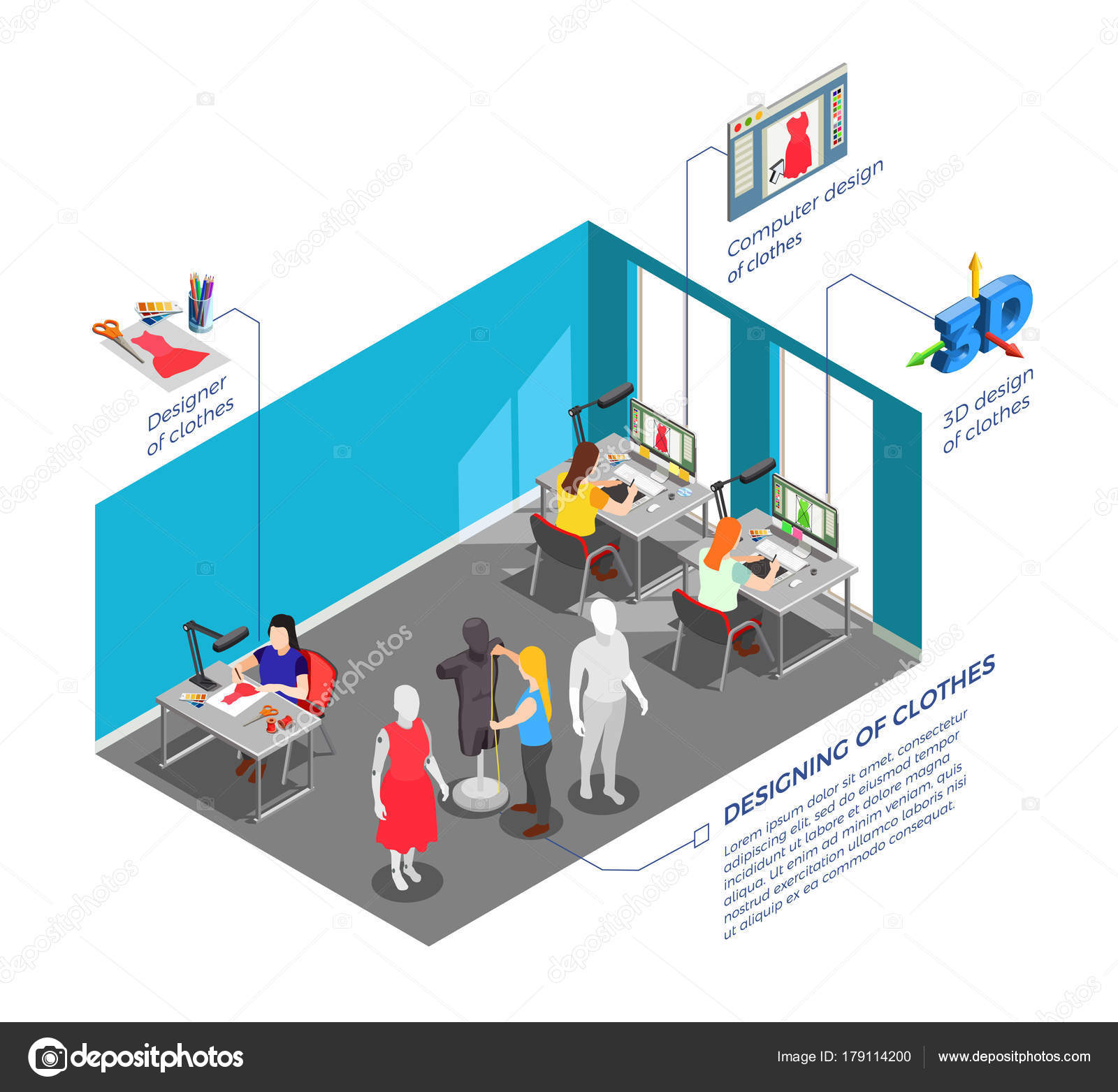 Clothes Factory Designers Isometric Composition Stock Vector Image by ...