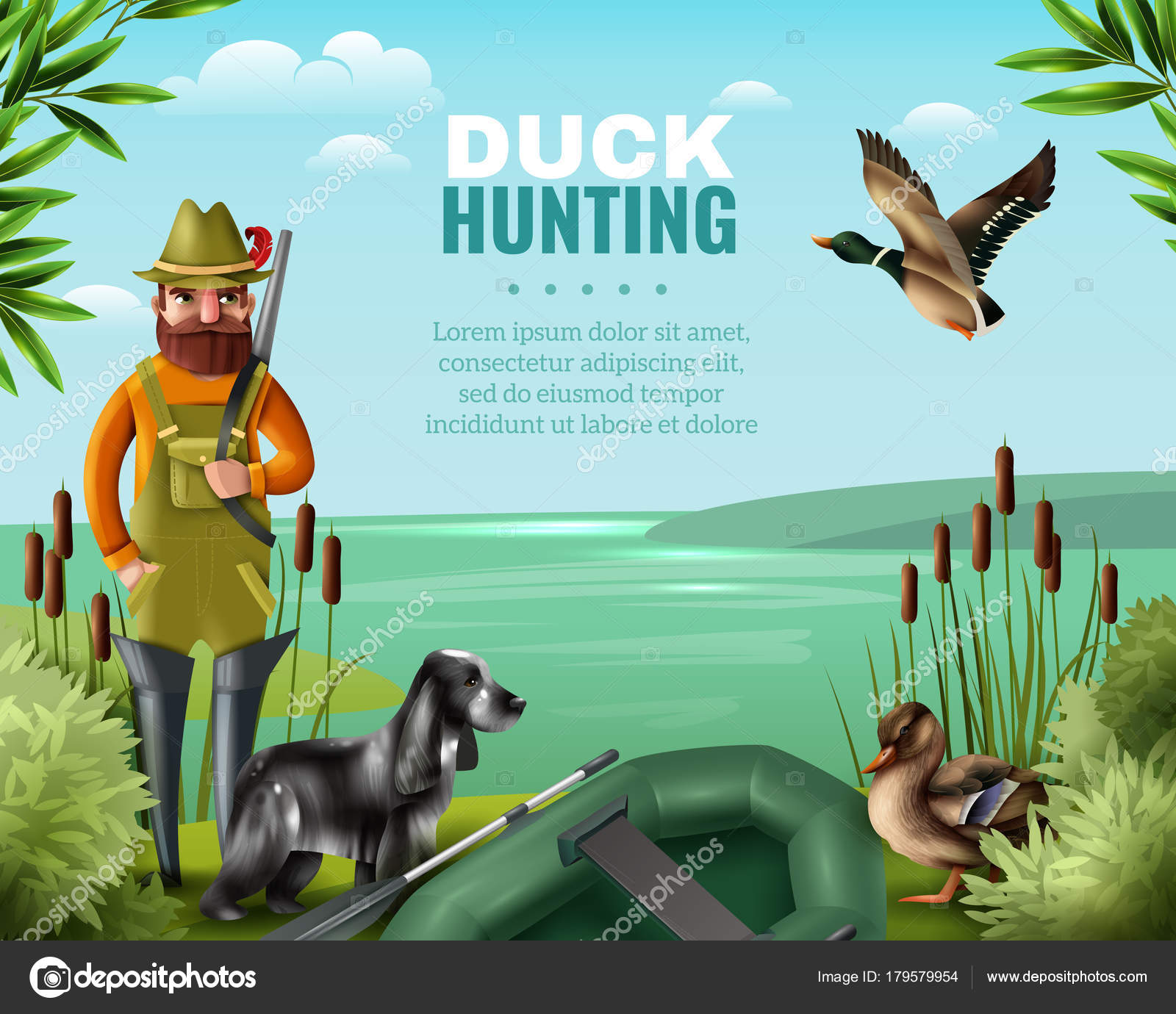 Duck Hunting Illustration Stock Vector Image by ©macrovector #179579954