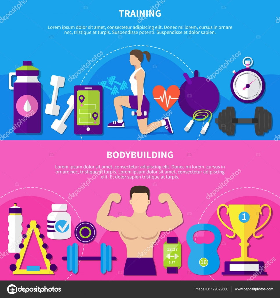 Bodybuilding Training Banners — Stock Vector © macrovector #179629600