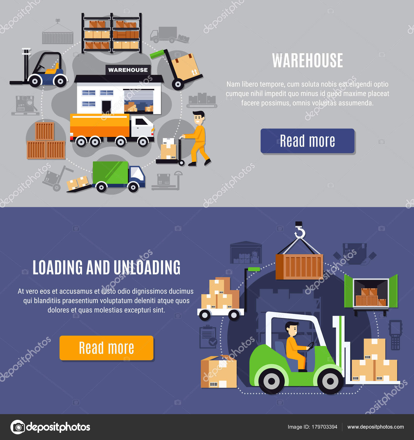 Warehouse Flat Banner Set Stock Vector by ©macrovector 179703394