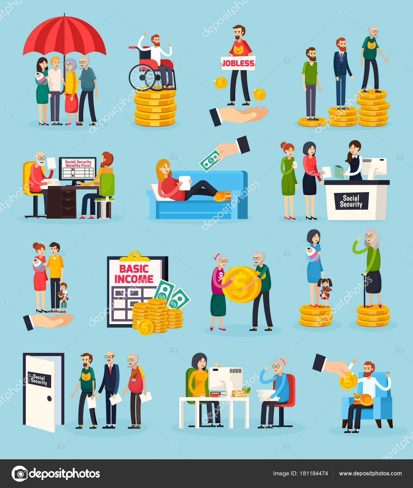 Social Security Orthogonal Icons Set Stock Vector Image by ©macrovector ...