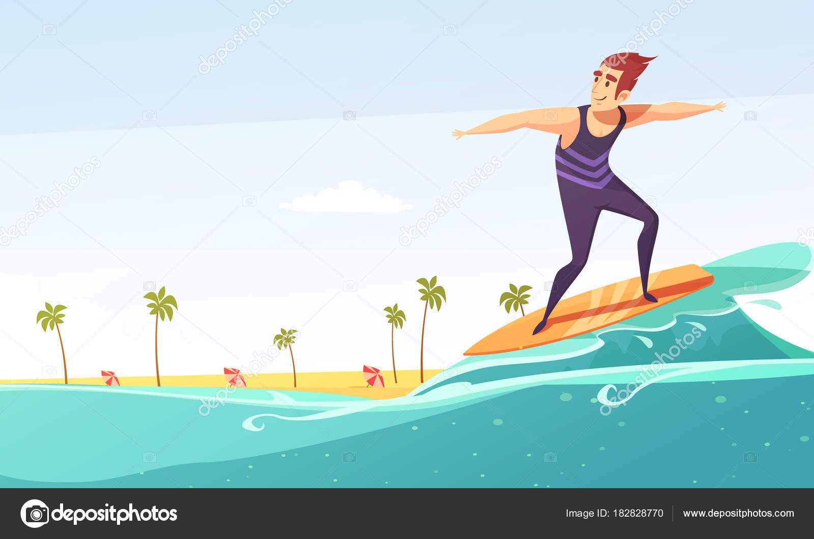 Surfing Tropical Beach Cartoon Poster Stock Vector Image by ...