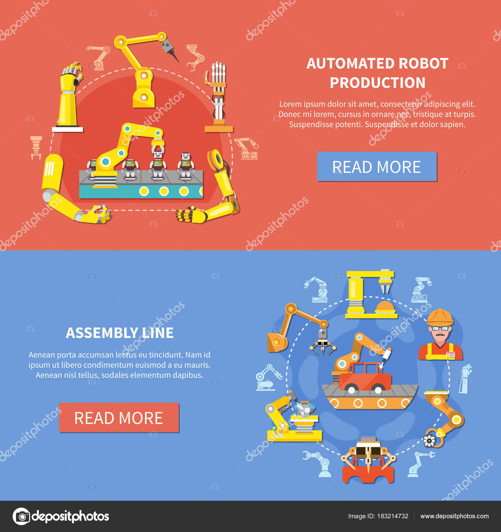 Conjunto de pancartas de brazo robótico Vector de stock por ...