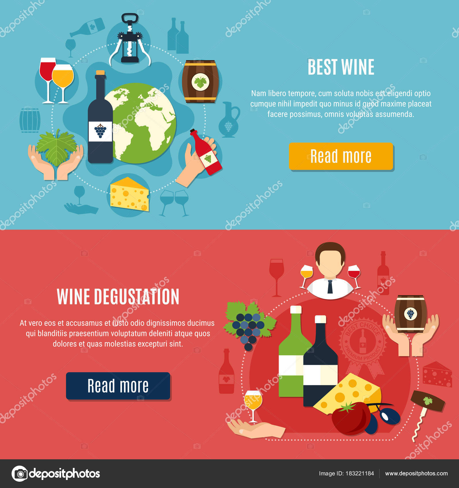 Wine Flat Banners Set Stock Illustration by ©macrovector #183221184