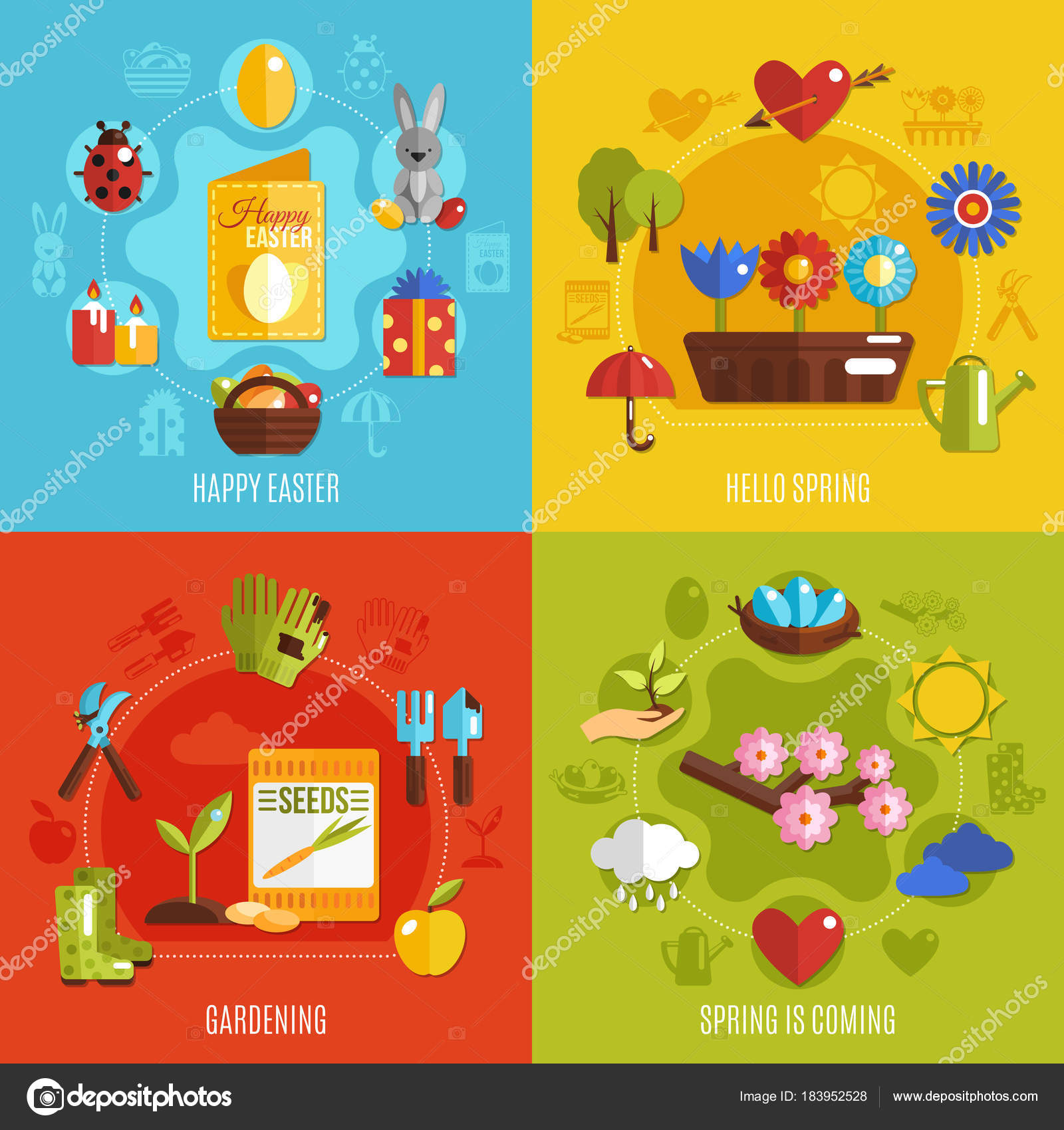 Spring Easter 2x2 Icons Set Stock Vector by ©macrovector 183952528
