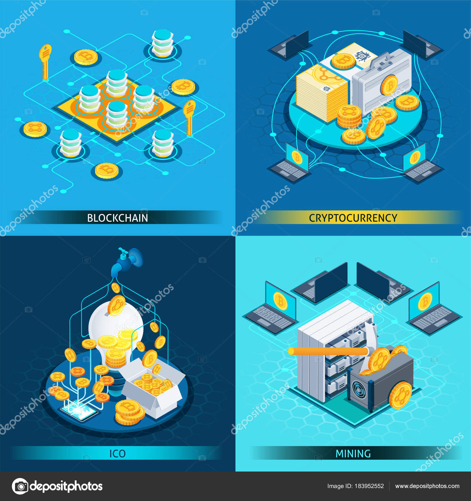 Blockchain Cryptocurrency Isometric Design Concept Stock Vector Image by ©macrovector #183952552