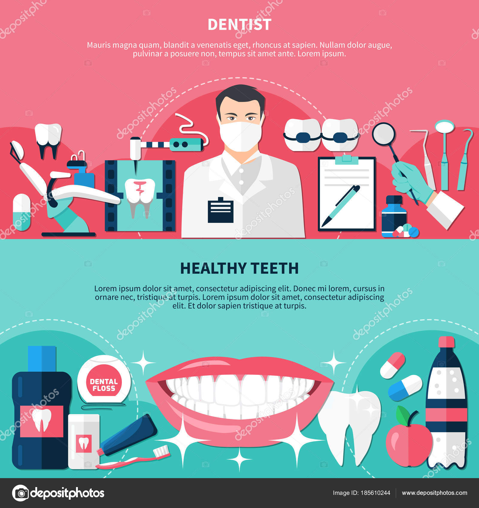 Healthy Teeth Horizontal Banners Stock Vector by ©macrovector 185610244