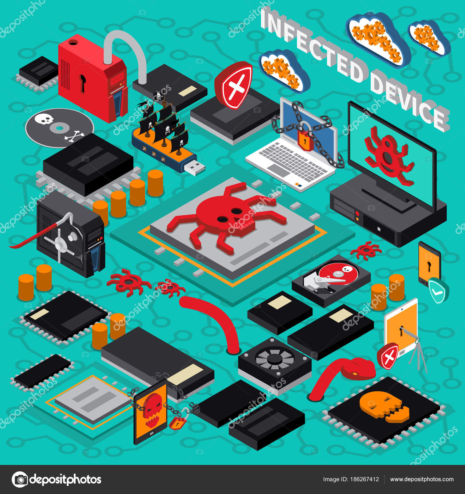 Infected Device Isometric Composition Stock Vector by ©macrovector ...