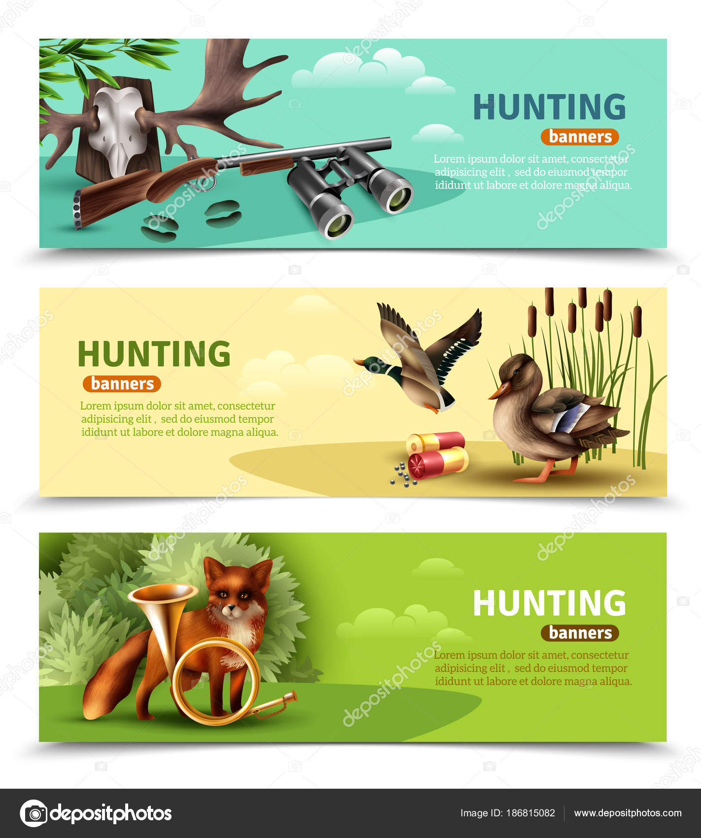 Hunting Horizontal Banners Stock Vector Image by ©macrovector #186815082