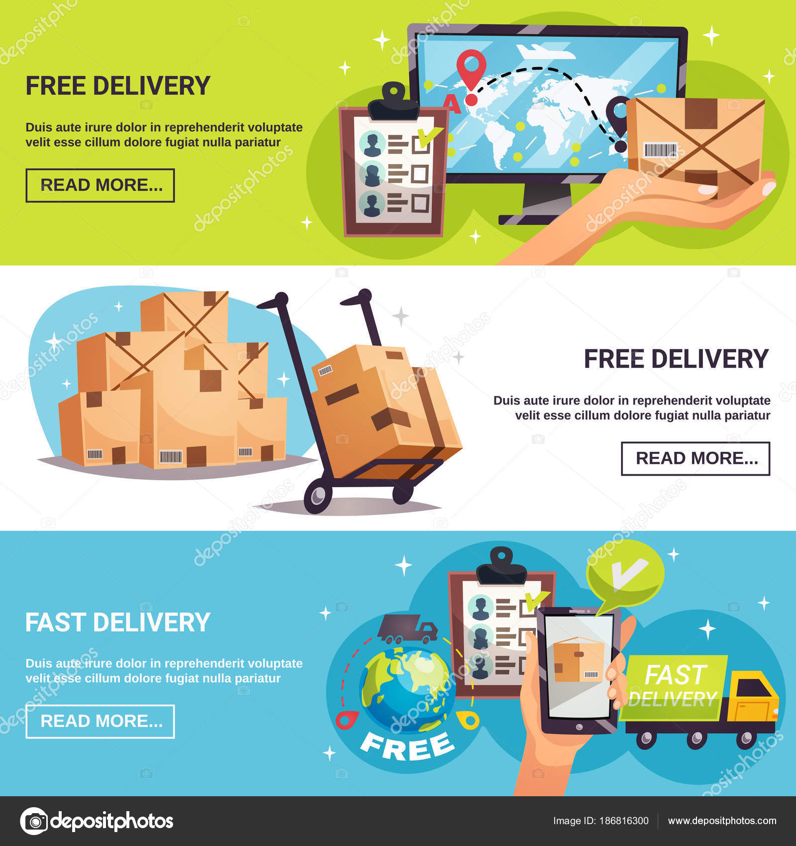 Free Delivery 3 Horizontal Banners Stock Vector Image by ©macrovector ...