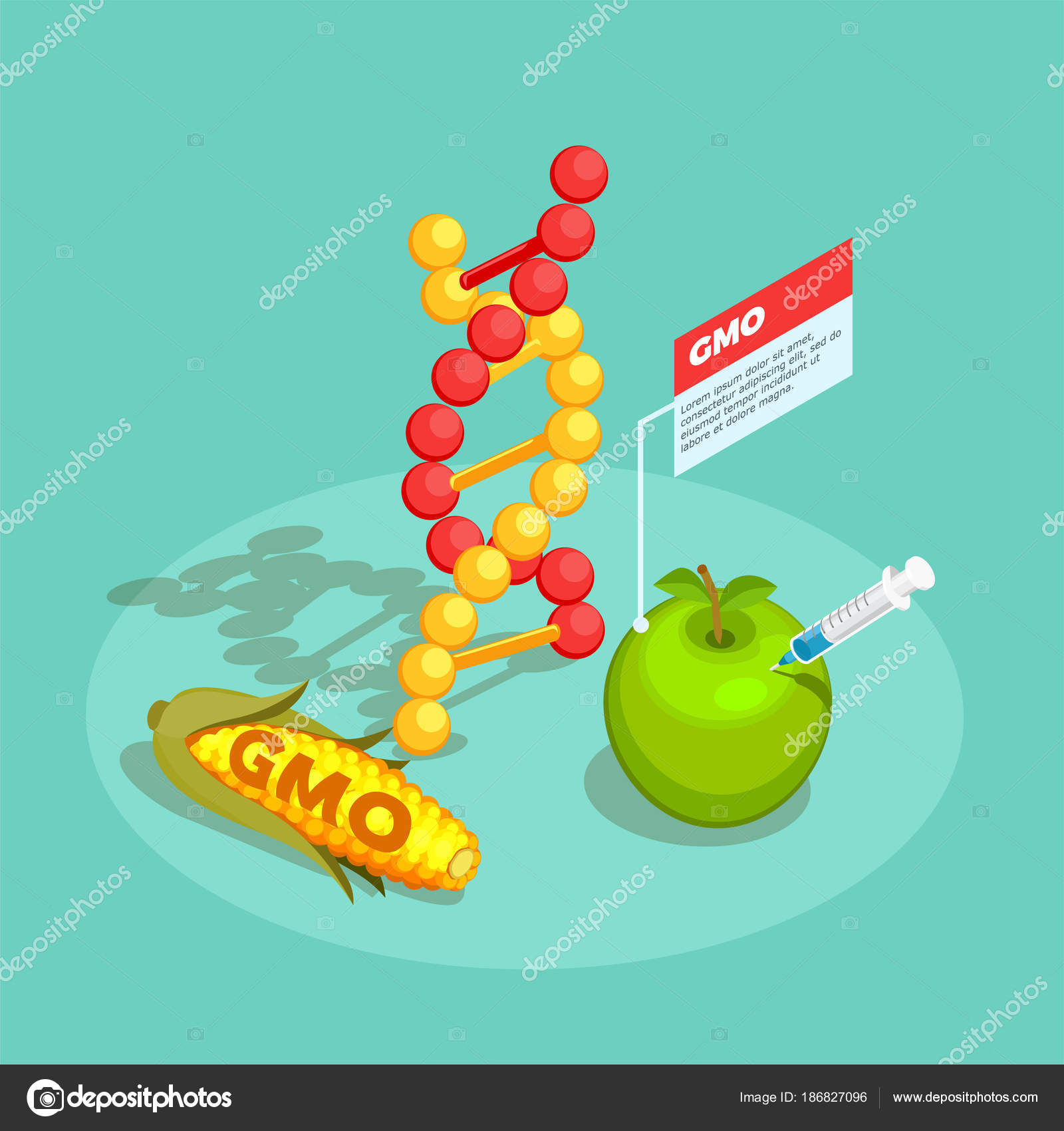 GMO Food Isometric Composition Stock Illustration by ©macrovector #186827096
