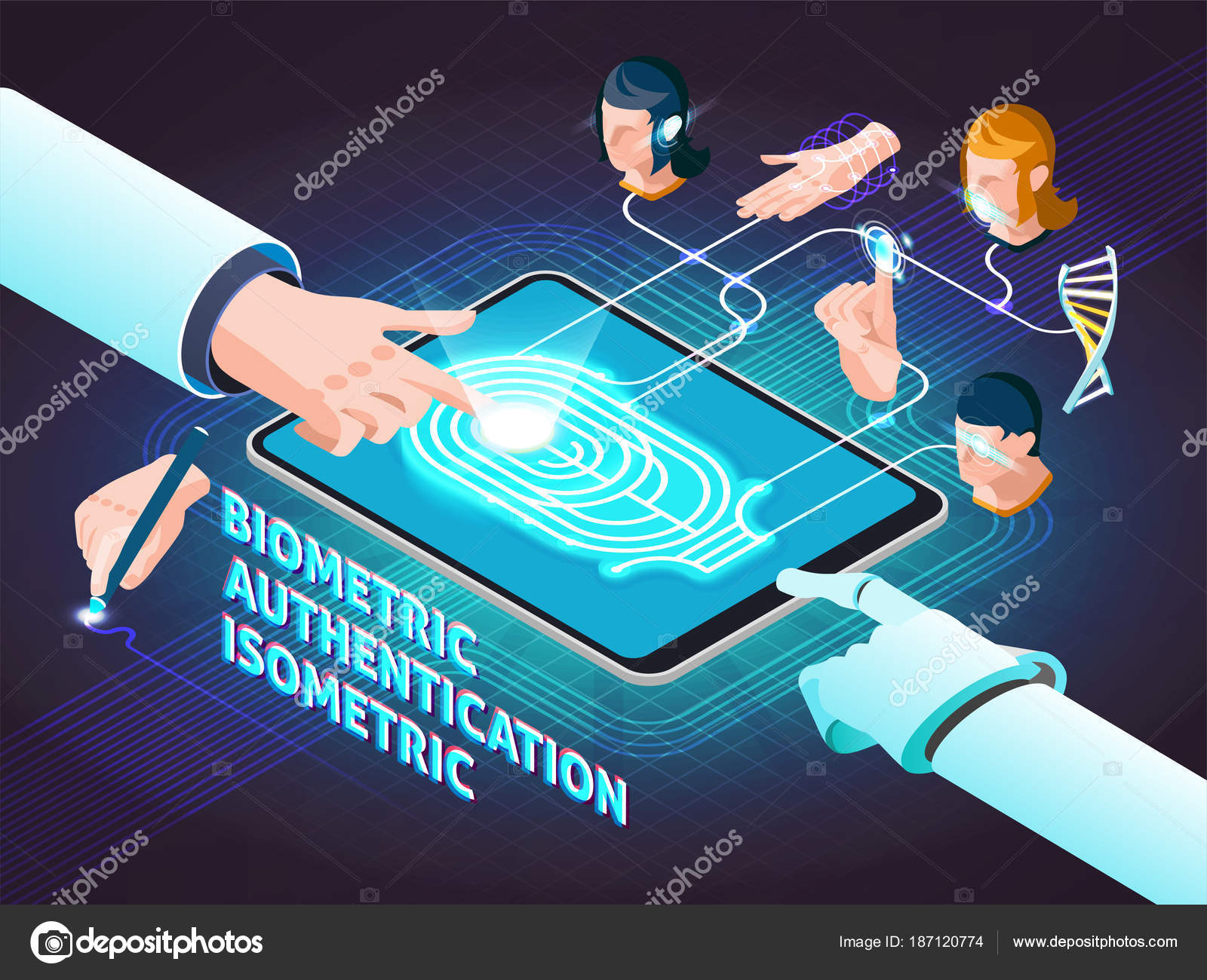 Biometric Authentication Methods Isometric Composition Stock Vector By