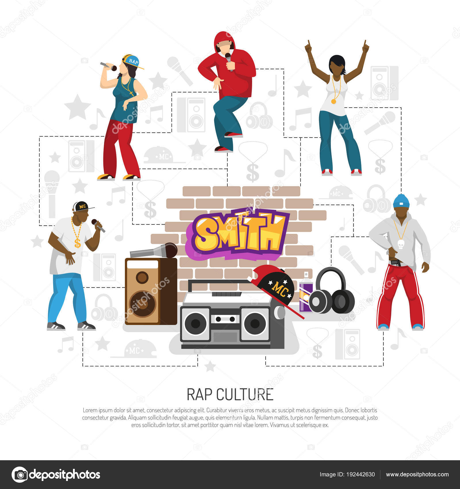 Rap Music Singers Symbols Background Stock Illustration by ©macrovector ...