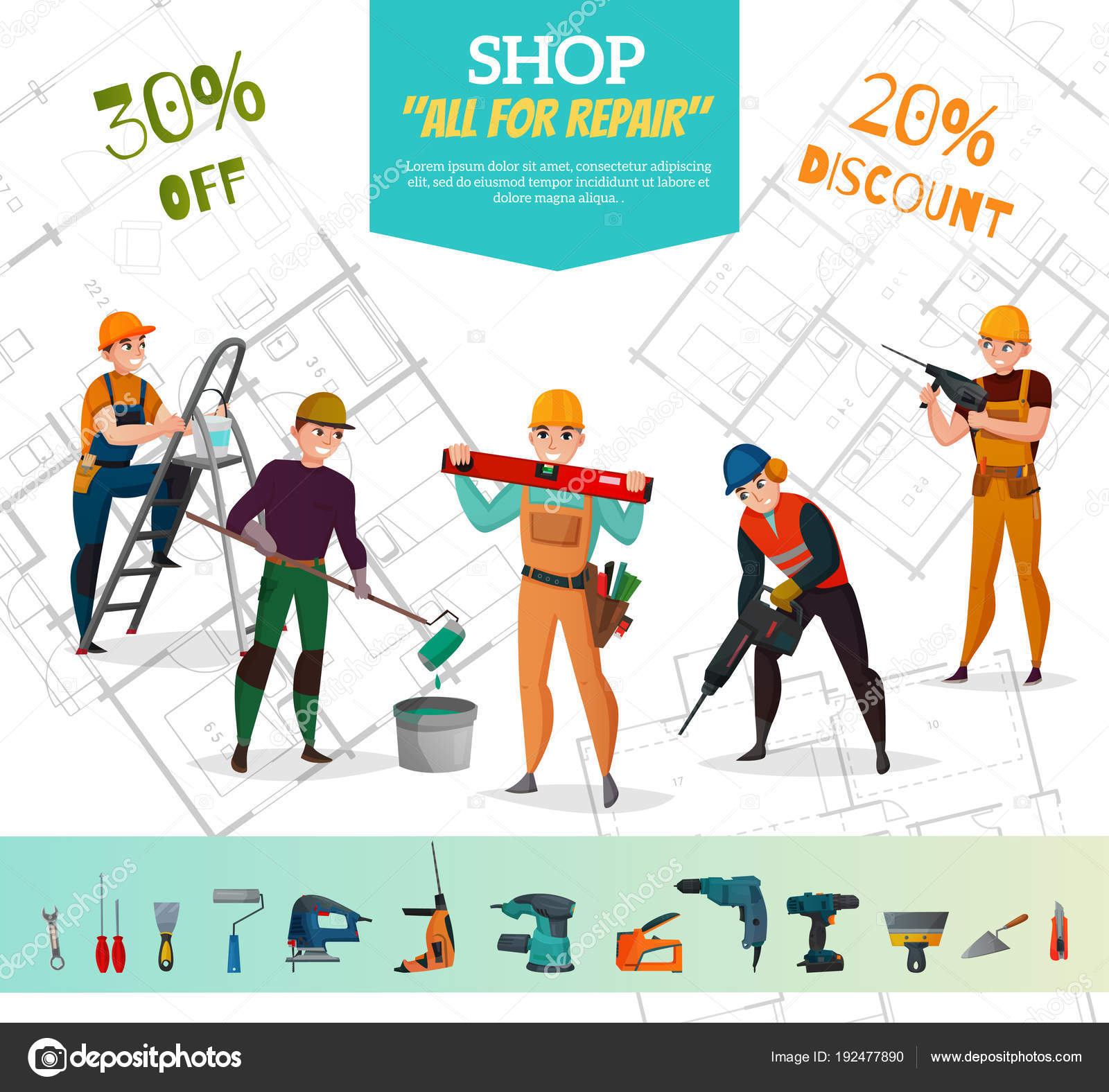 Construction Workers Poster Stock Vector Image by ©macrovector #192477890