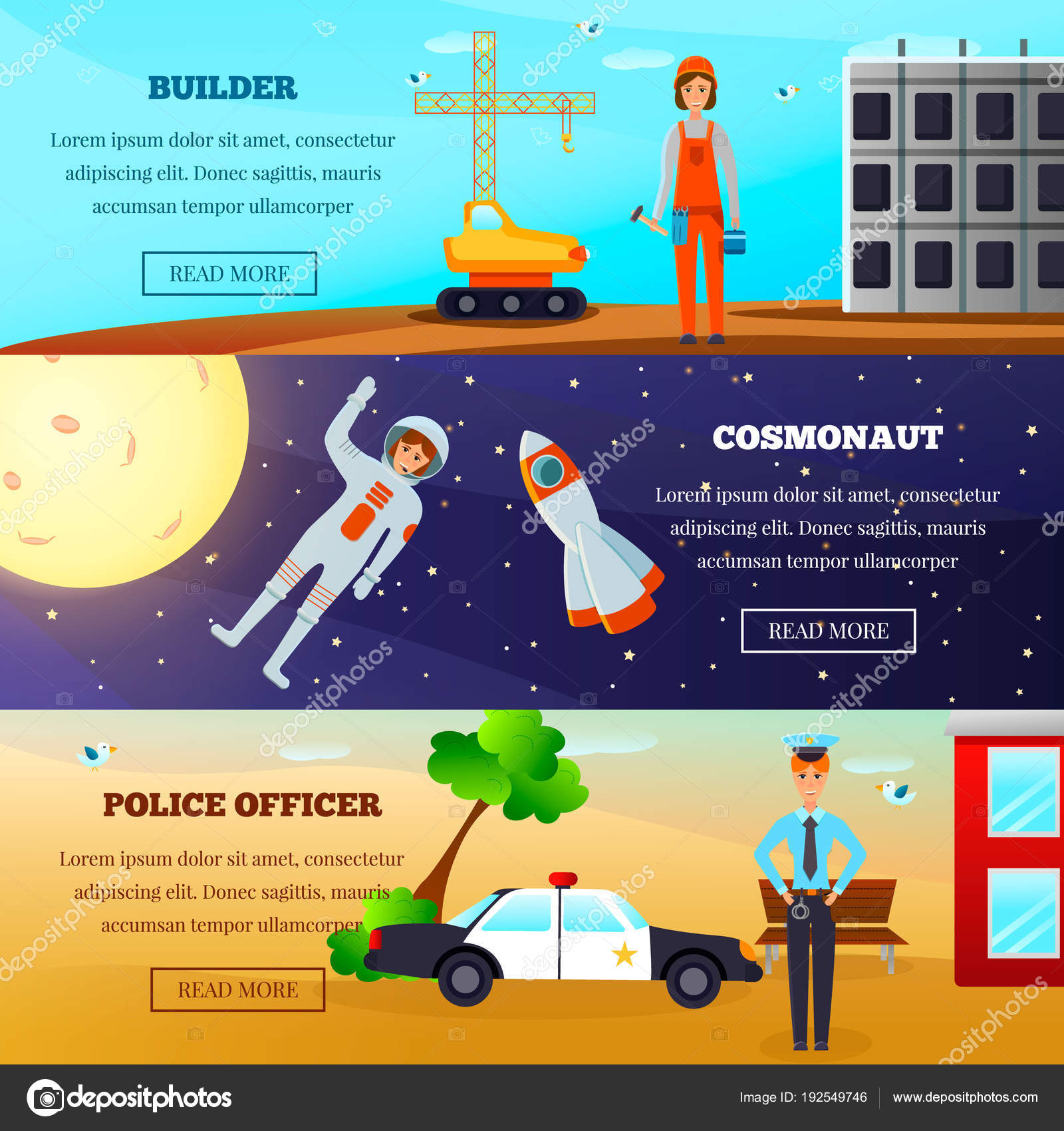 Woman Professions Horizontal Banners Stock Illustration by ©macrovector ...