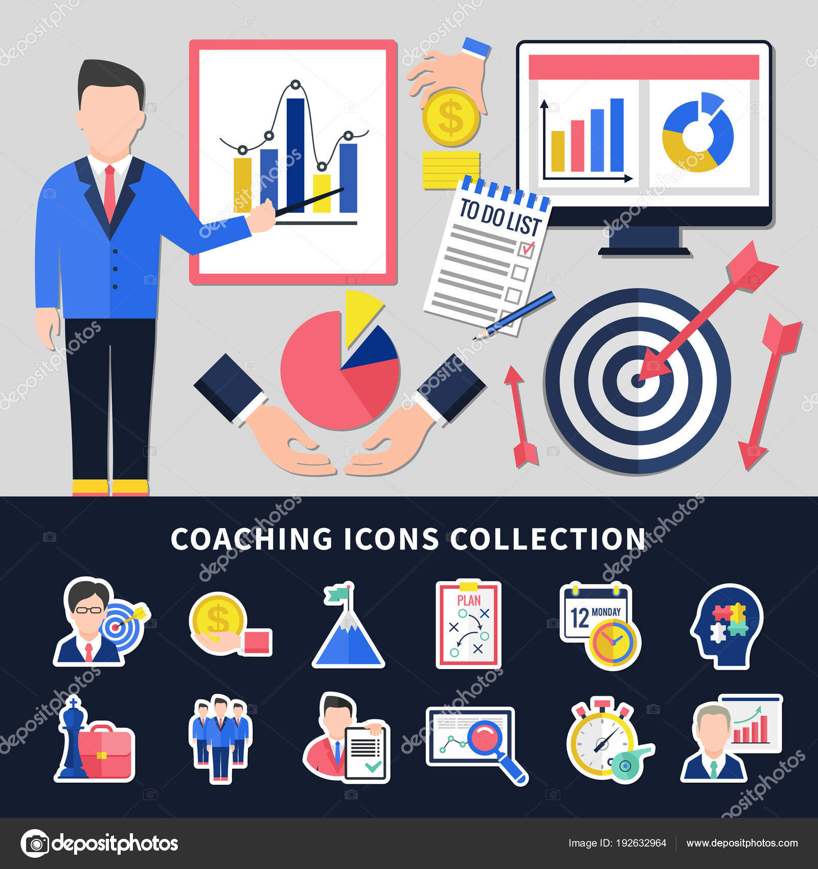 Coaching Icons Set Stock Vector Image by ©macrovector #192632964