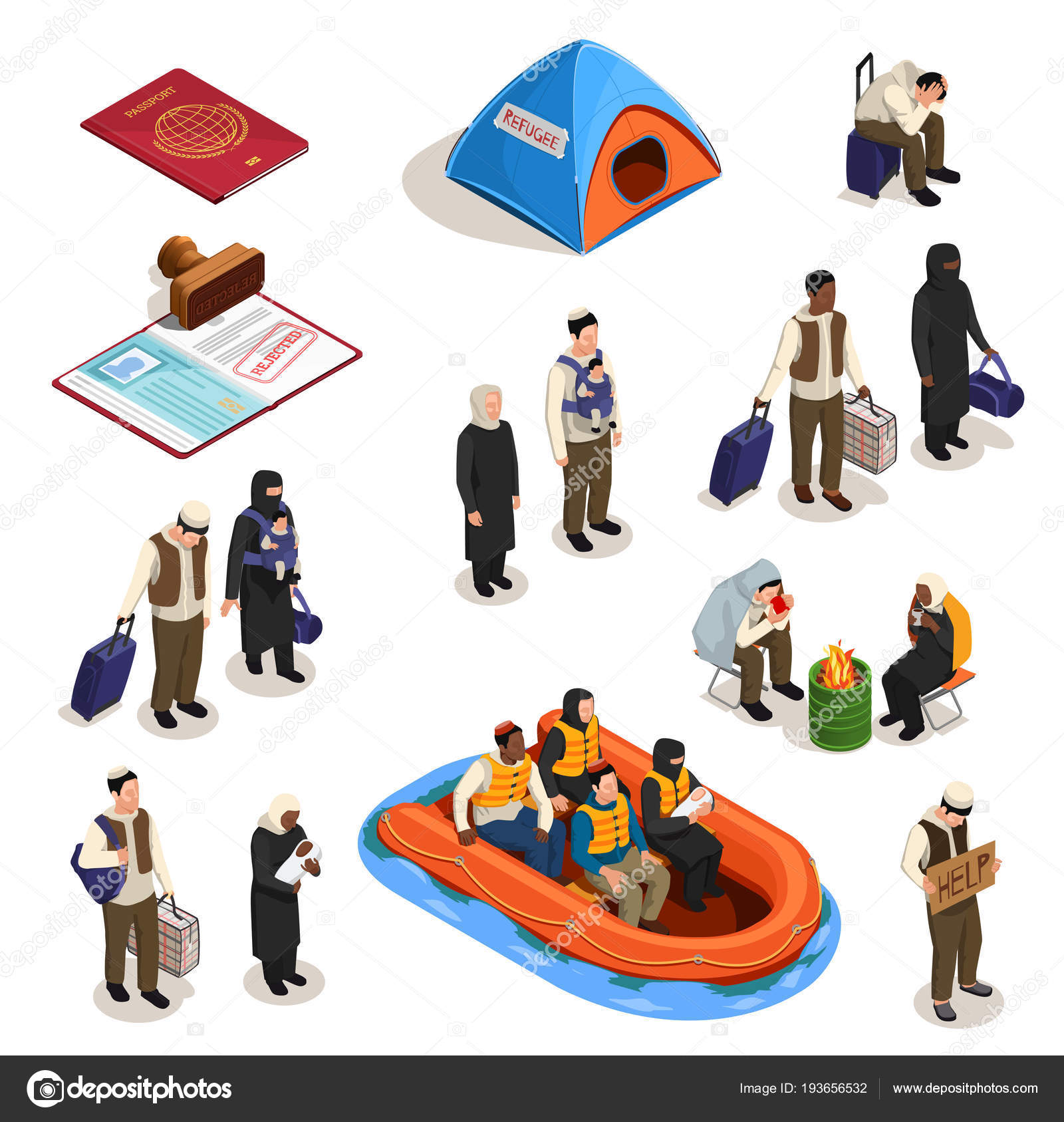 Refugee Isometric Icons Set Stock Vector Image by ©macrovector #193656532